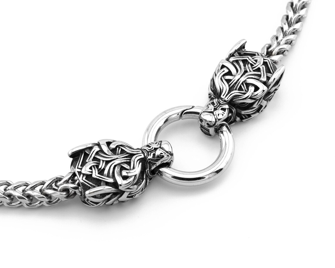 Viking Wolf Head Franco Link Necklace: 18K Stainless Steel Biker Chain ...