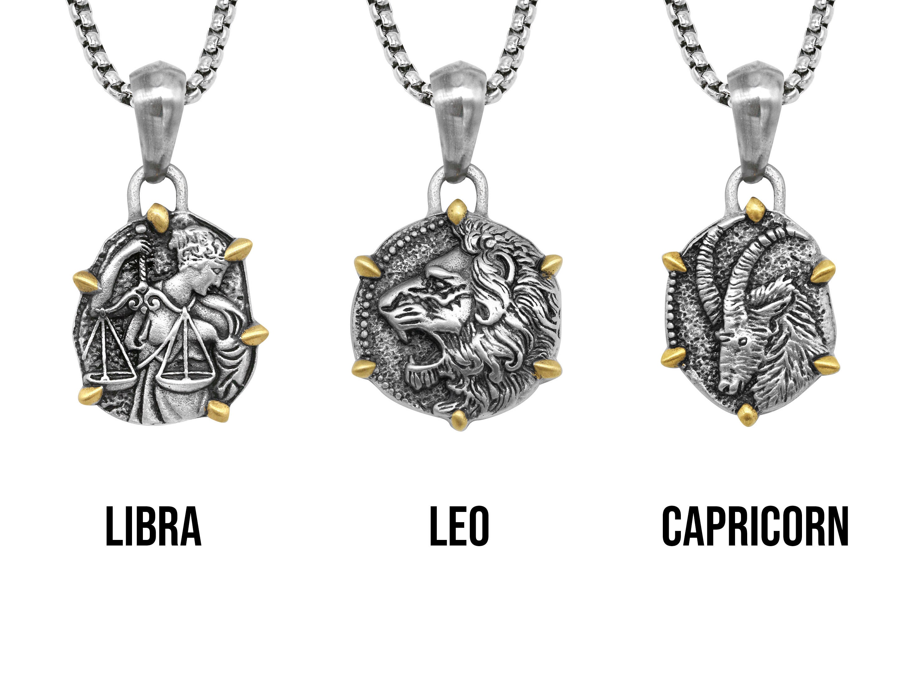 Silver Zodiac Necklace / Zodiac Sign Charm Horoscope / Men Women Chain ...