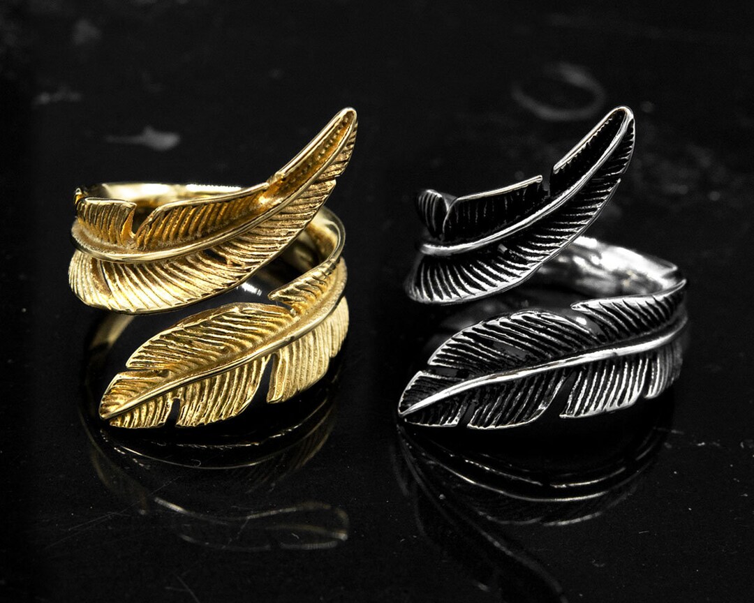 18K Gold Plated Feather Ring: Stainless Steel Handmade Jewelry - Etsy