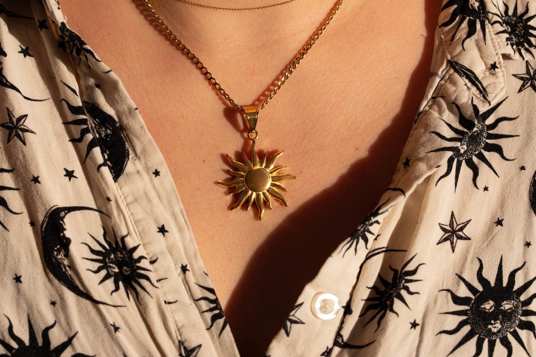Sun Charm Chain & Pendant / 18K Stainless Steel / Men and Women ...