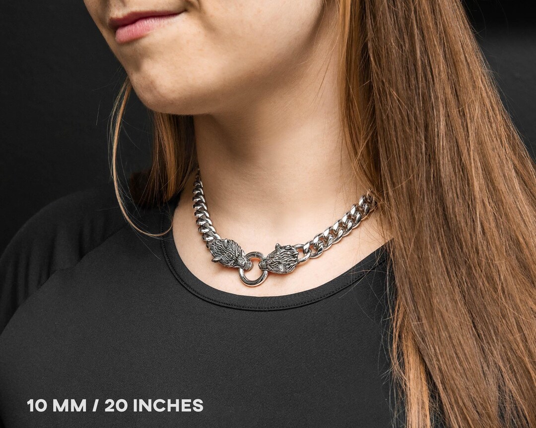 Wolf Head Miami Cuban Link Chain: Stainless Steel Cerberus Necklace - Etsy