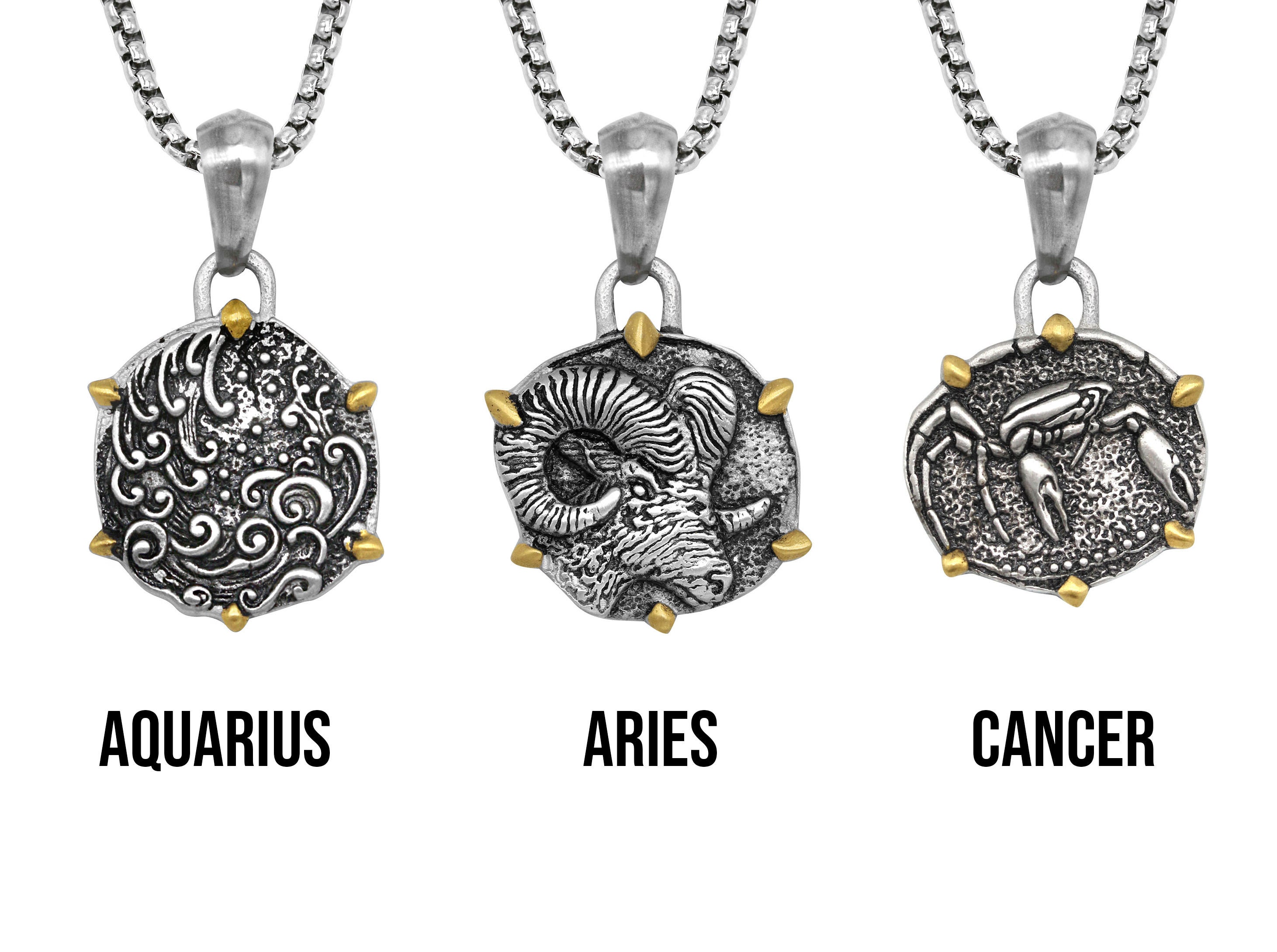 Silver Zodiac Necklace / Zodiac Sign Charm Horoscope / Men Women Chain ...