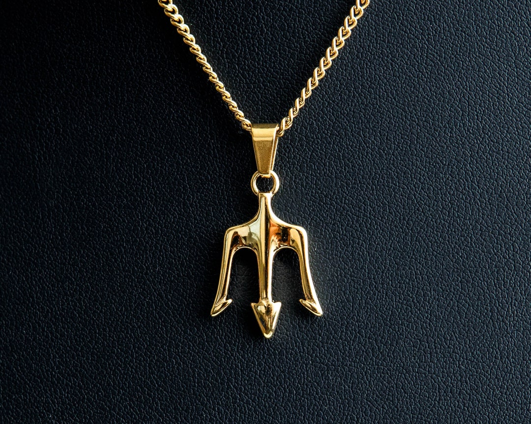 Trident Pendant Necklace: Gold/silver Poseidon Waterproof Jewelry - Etsy