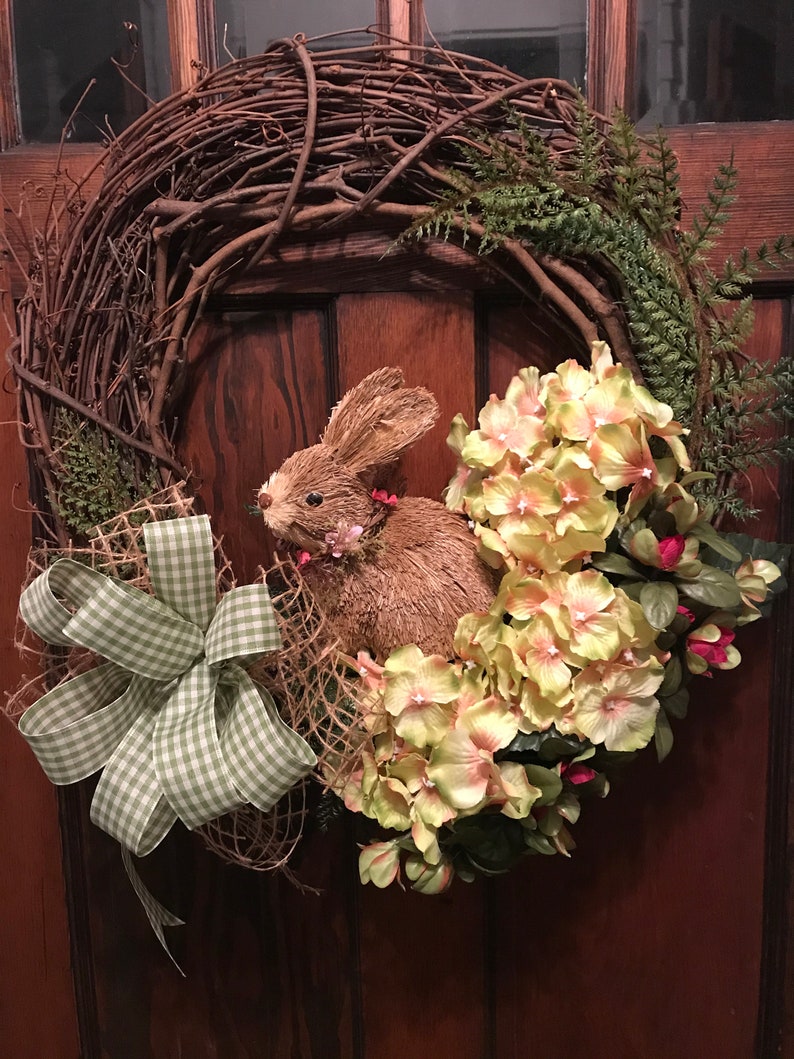 Easter Bunny Rustic Unique Floral Grapevine Wreath for Door | Etsy