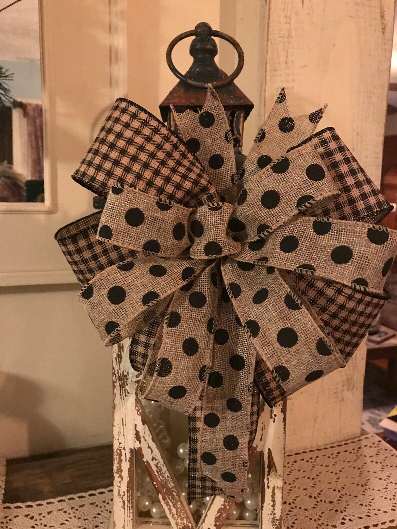 Black and Tan Plaid Bow for Wreath Polka Dot Ribbon Bow for - Etsy