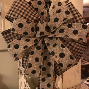Black and Tan Plaid Bow for Wreath Polka Dot Ribbon Bow for - Etsy