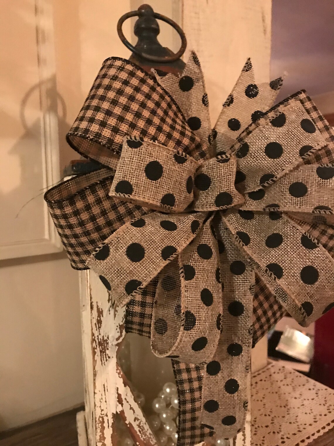 Black and Tan Plaid Bow for Wreath Polka Dot Ribbon Bow for - Etsy