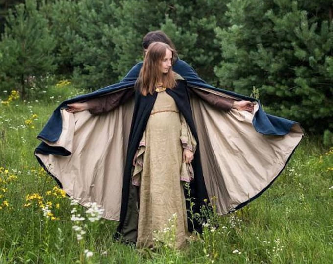 Orange Cloak Halloween Costume Hooded Cape Velvet Renaissance Mardis ...