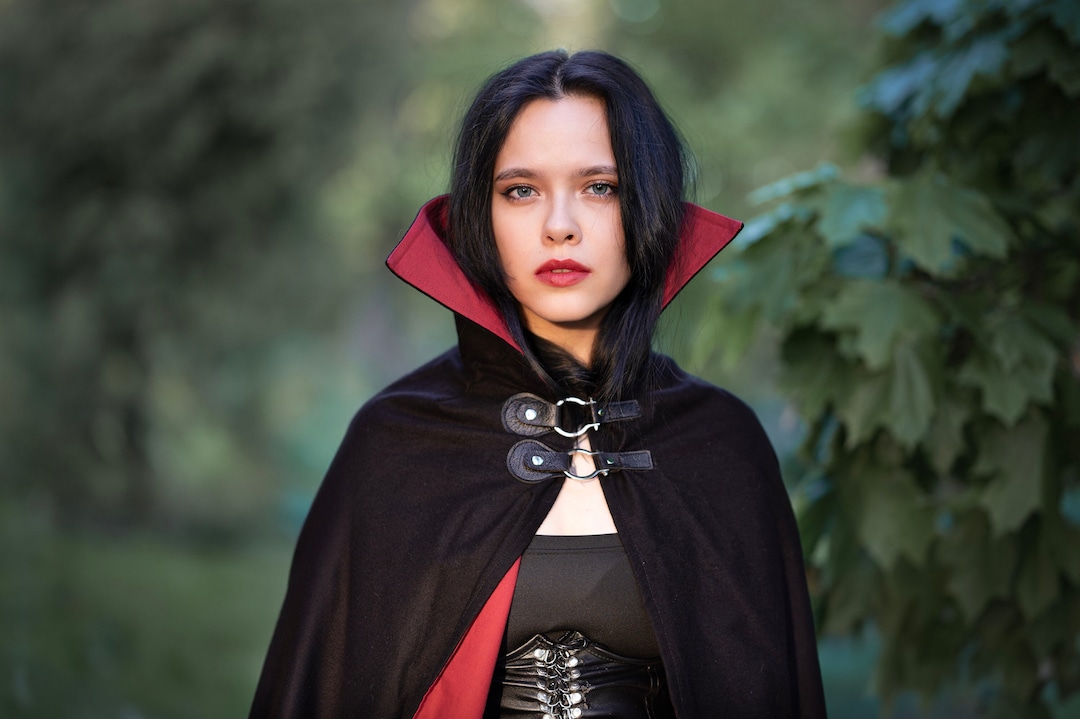 Woolen Vampire Victorian Cloak, Gothic Medieval Cloak, High Collar ...