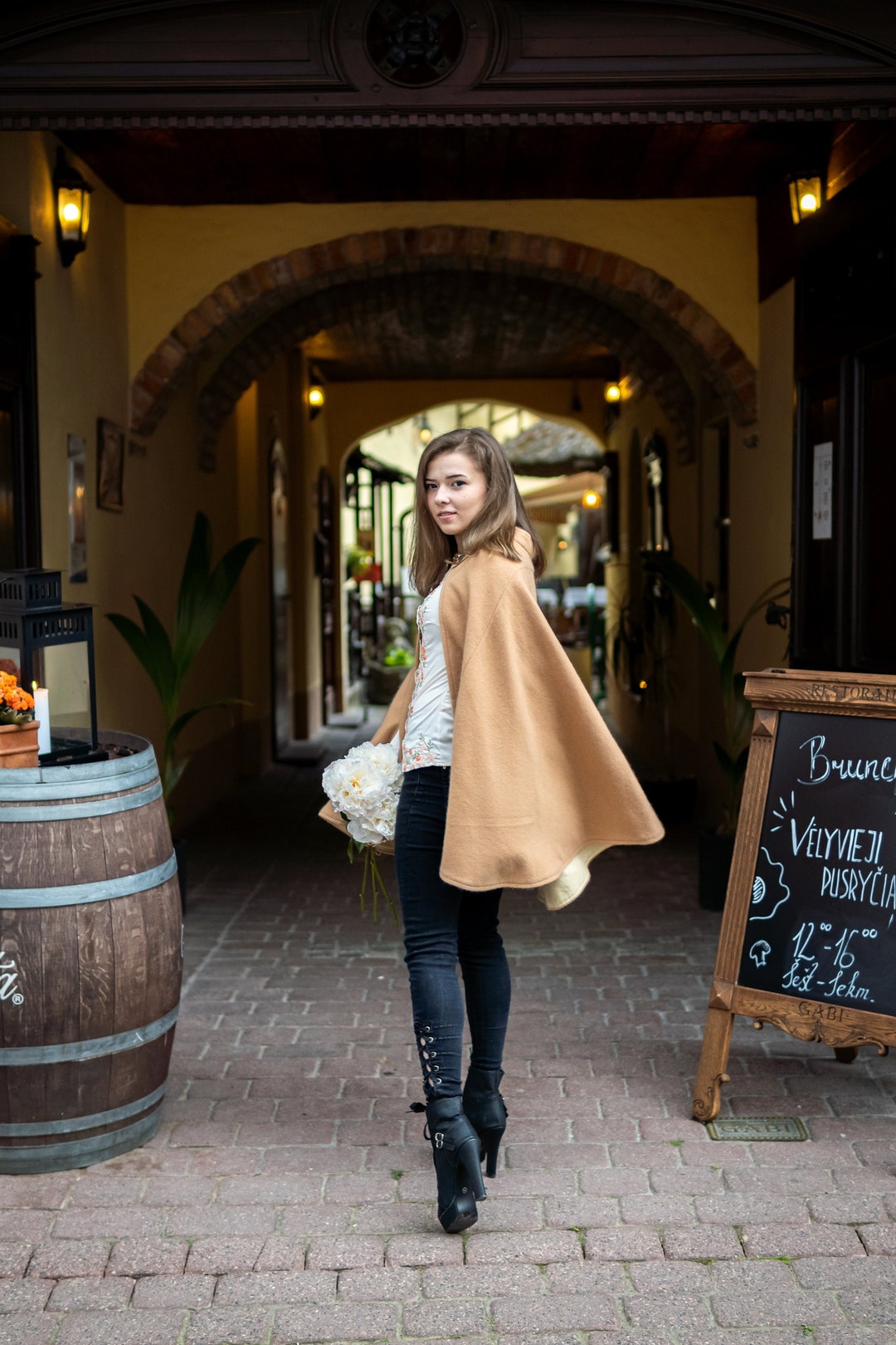 Hoodless Short Cape With Arm Slits, Elegant Victorian Cloak ...