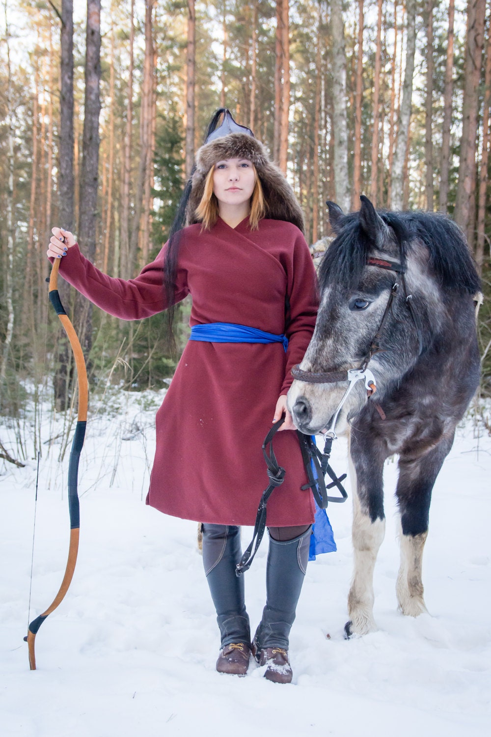 Mongolian Deel, Asian Historical Wool Coat, Archer Costume, Mongolian ...