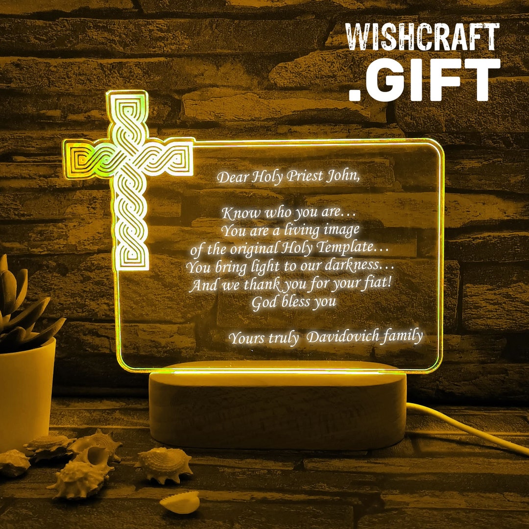 Christian Cross Lamp: Catholic Prayer Gift, Wooden Base - Etsy