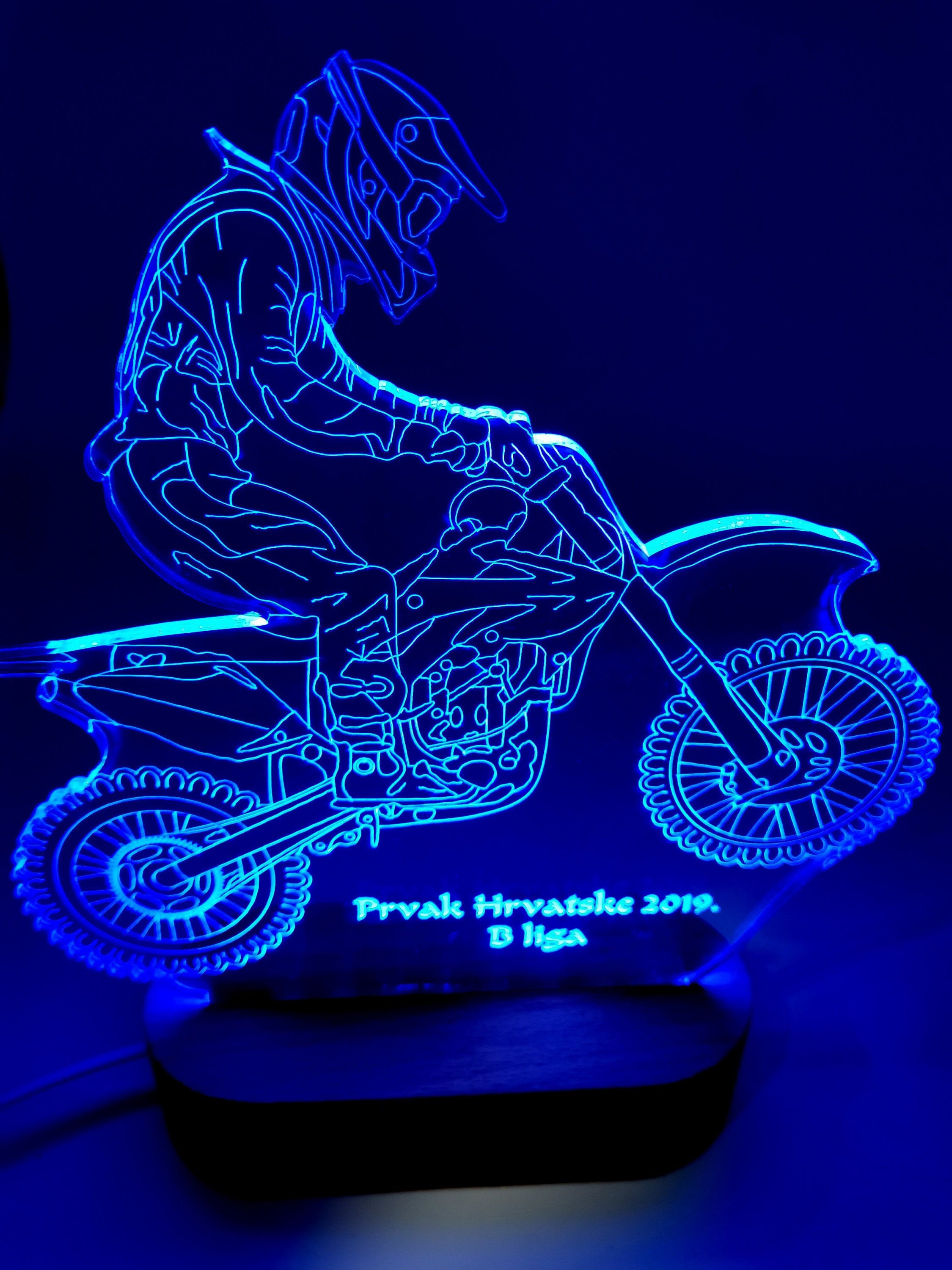 Motorcycle LED Lamp: Personalized Biker Gift, Wooden Base - Etsy