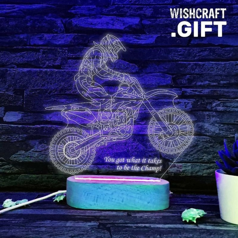 Motorcycle LED Lamp: Personalized Biker Gift, Wooden Base - Etsy