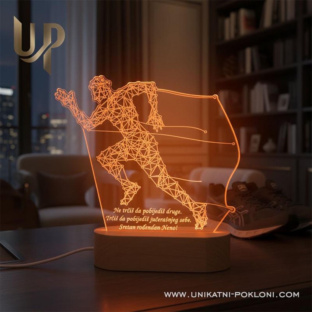 Runner LED Lamp: Customizable Running Gift, Wooden Base - Etsy