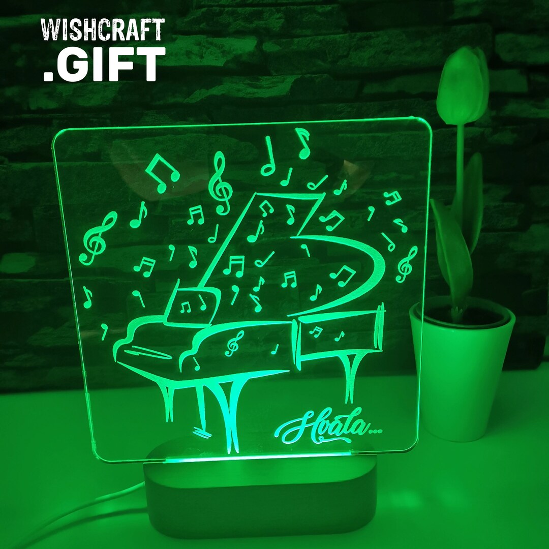 Piano LED Lamp: Music Notes, Pianist Gift, Wooden Base - Etsy