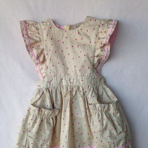 Handmade Traditional Pinafore Dress - Beige & Pink Strawberry Gingham ...