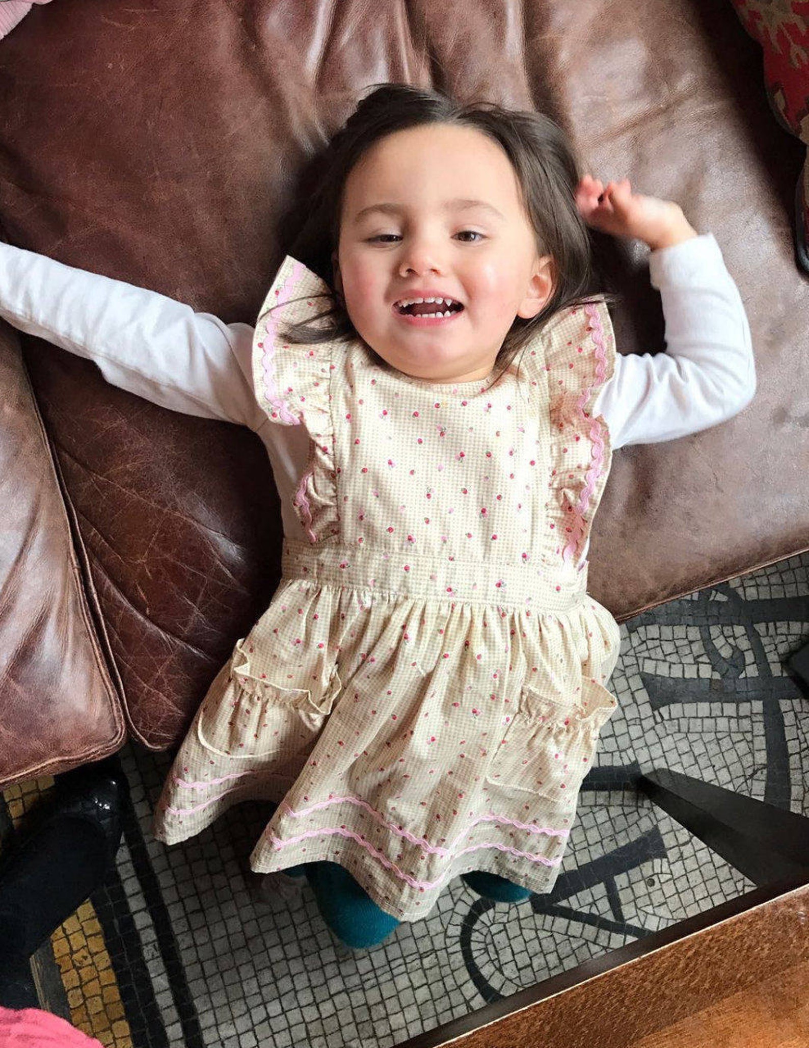 Handmade Traditional Pinafore Dress - Beige & Pink Strawberry Gingham ...