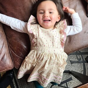 Handmade Traditional Pinafore Dress - Beige & Pink Strawberry Gingham ...