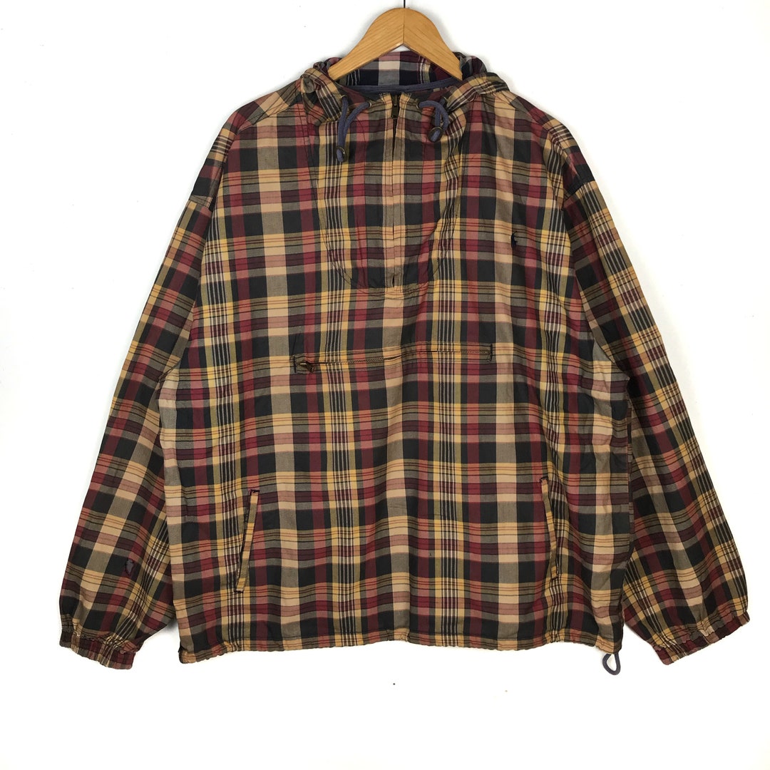 Vintage POLO RALPH LAUREN Anorak Jacket Plaid Half Zipper Hoodie ...