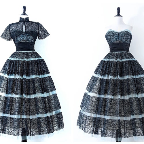 Vintage 1950s Dress 1950s Prom Dress And Tulle Wrap 50s Etsy