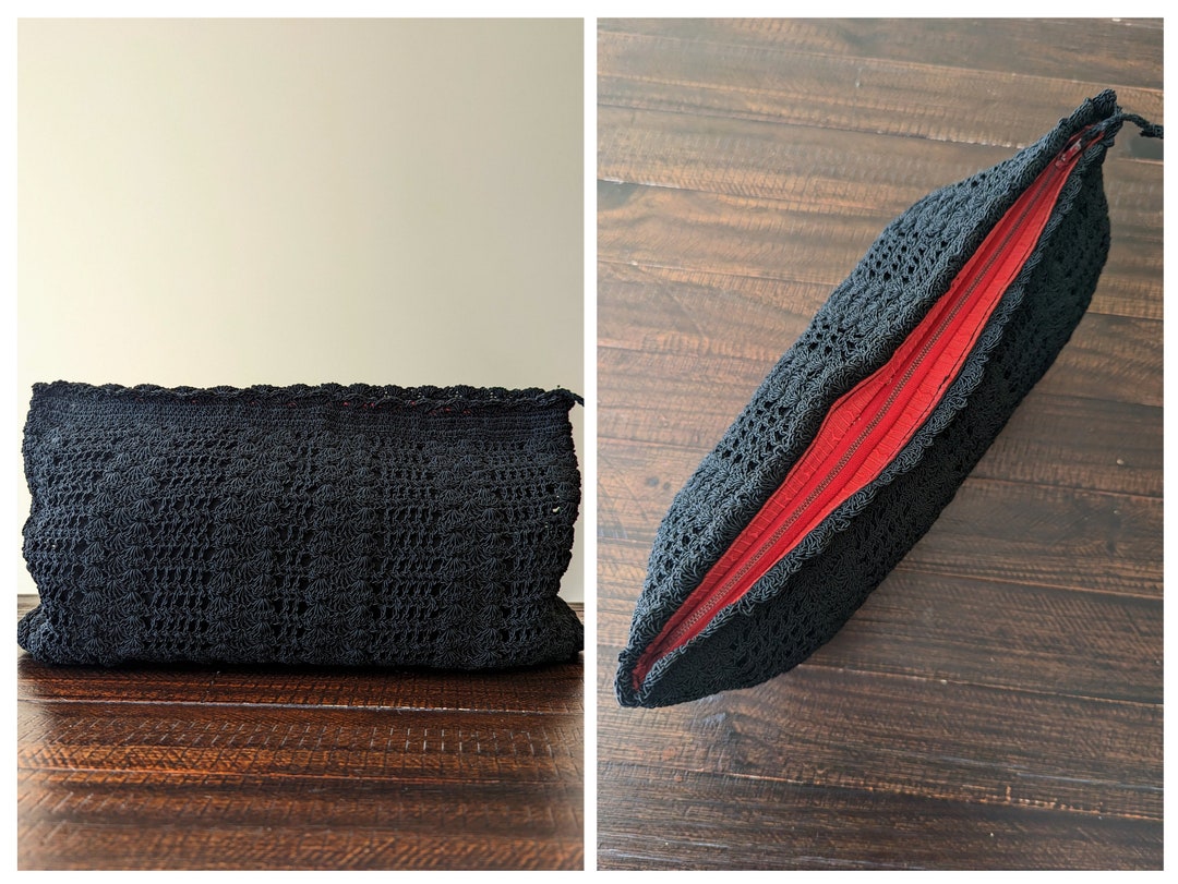Vintage 1940s Clutch | 40s Two Tone Purse | 40's Black and Red Crochet ...