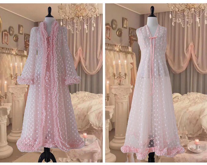 Vintage 1950s Peignoir 60s Pink Robe Set 1970s Lingerie Set - Etsy