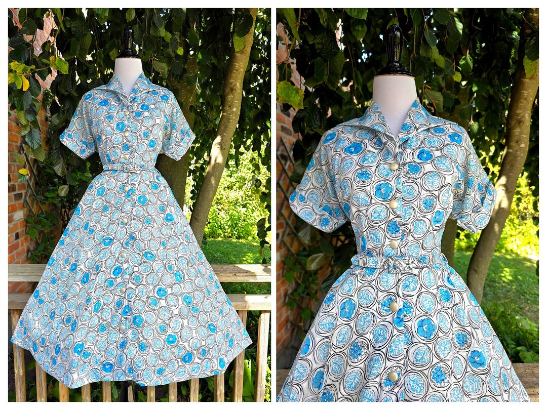 Vintage 1950s Dress | 50s Fit and Flare Dress | 50s Novelty Print Dress ...