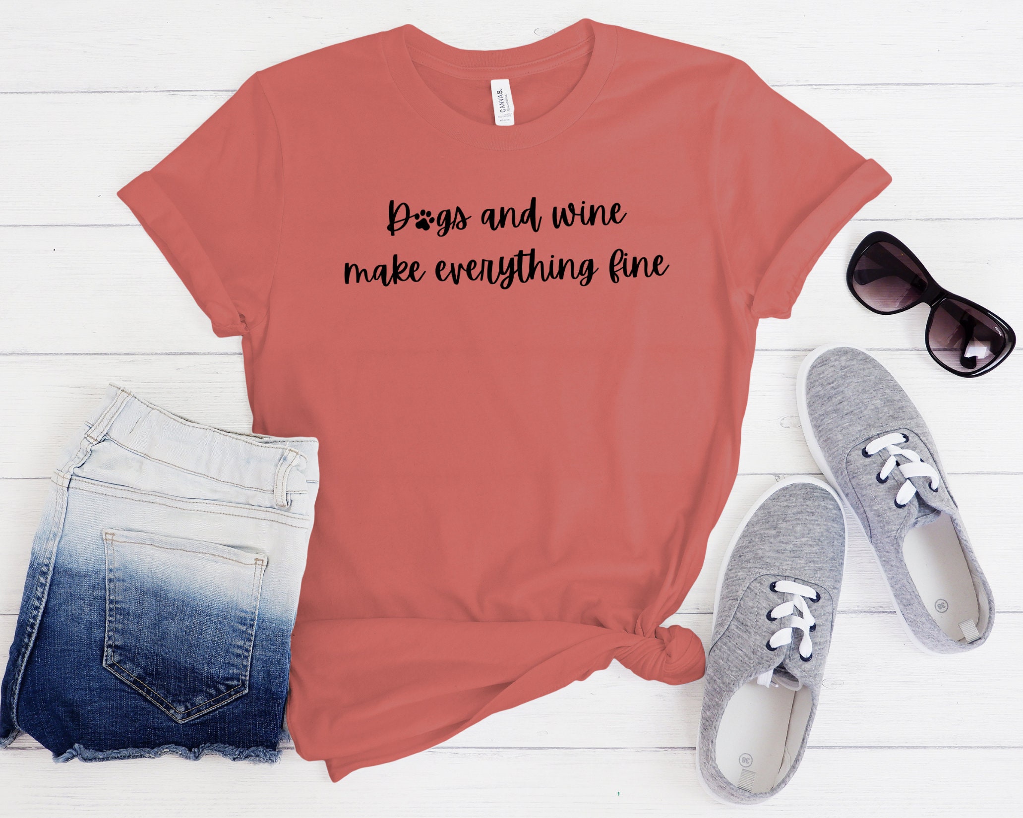 Dogs & Wine Make Everything Fine Tee | Dog Love | Wino | Unisex Tee - Etsy