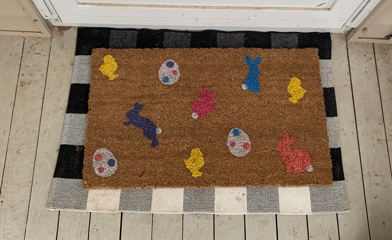 Bunny and Chick Welcome Coir Doormat, Easter Coir Doormat, Bunny ...