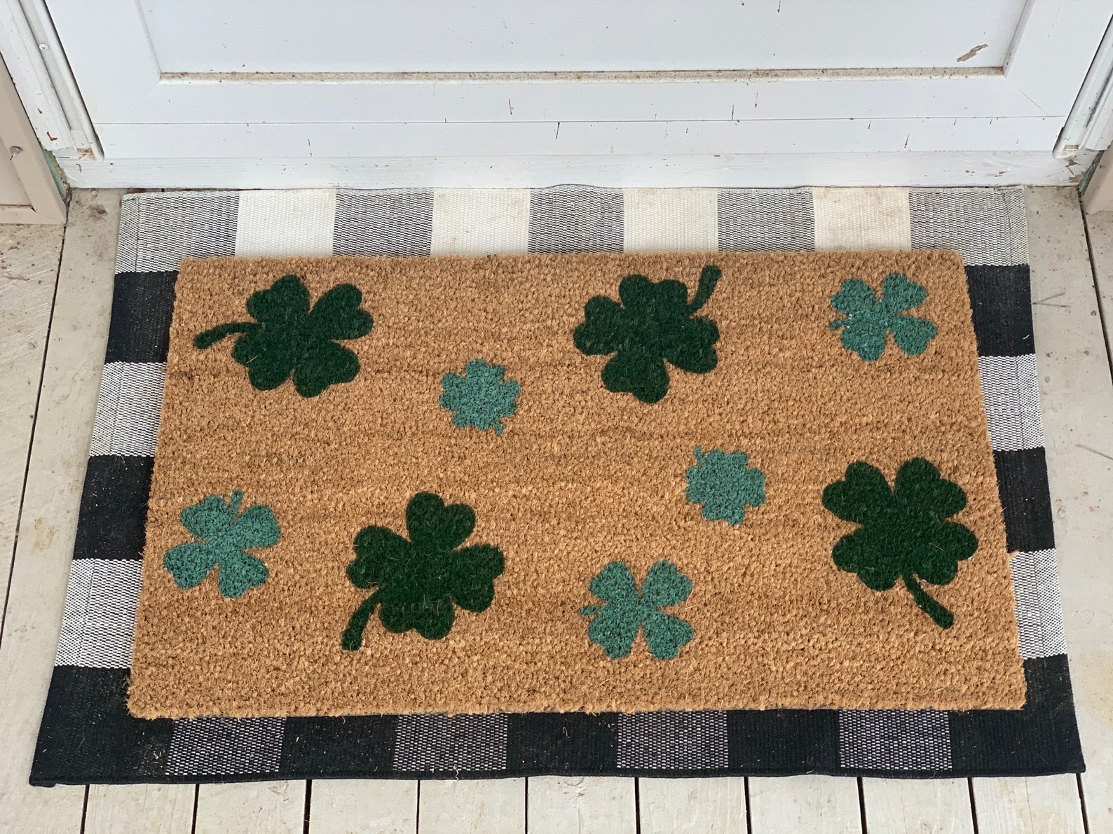 St. Patrick's Day Coir Doormat Four Leaf Clover Doormat - Etsy