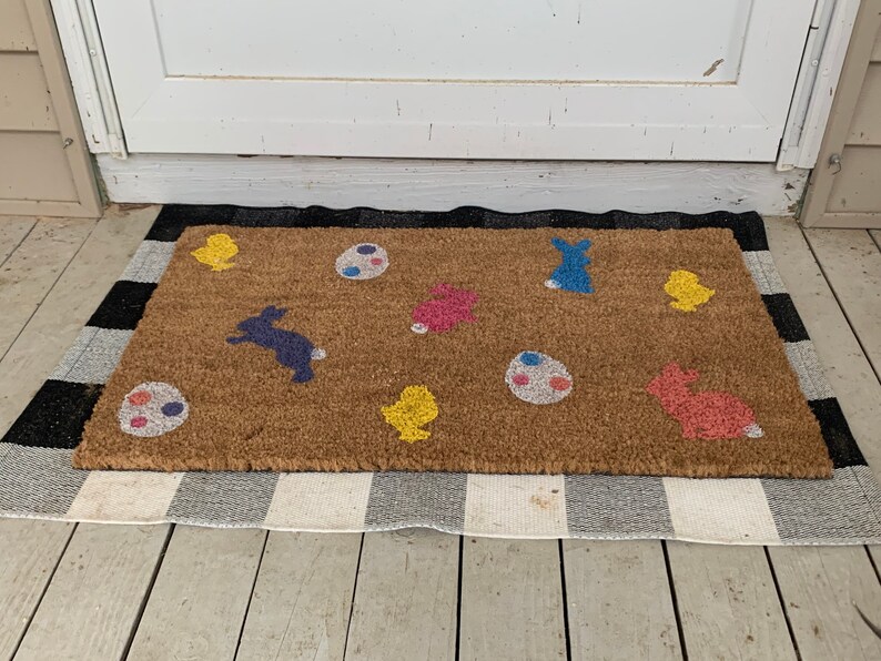 Bunny and Chick Welcome Coir Doormat Easter Coir Doormat - Etsy