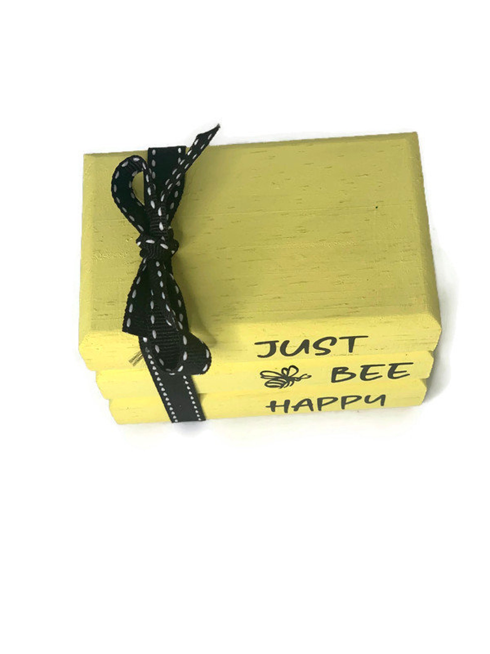 Bee Themed Mini Wooden Books, Just Be Happy Book Stack, Summer Decor ...