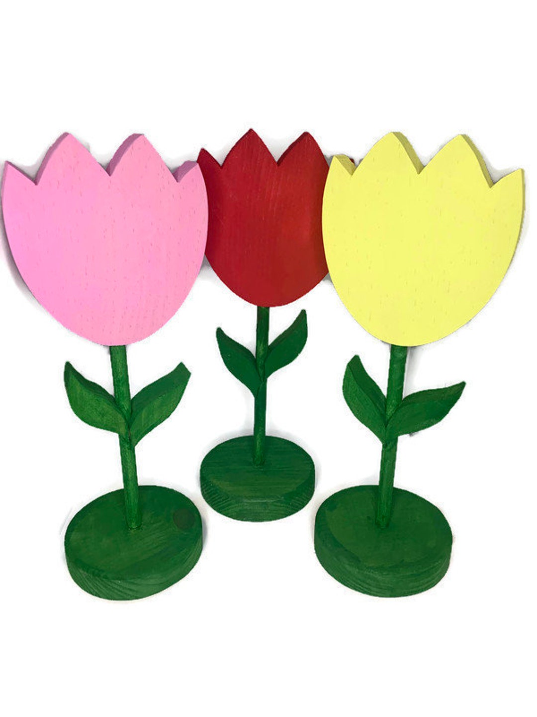 Wooden Tulip Decoration, Set of 3 Wooden Tulips, Spring Floral Decor ...
