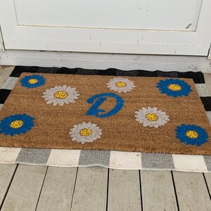Blue Daisy Doormat,spring Coir Doormat, Daisy Doormat, Floral Welcome ...