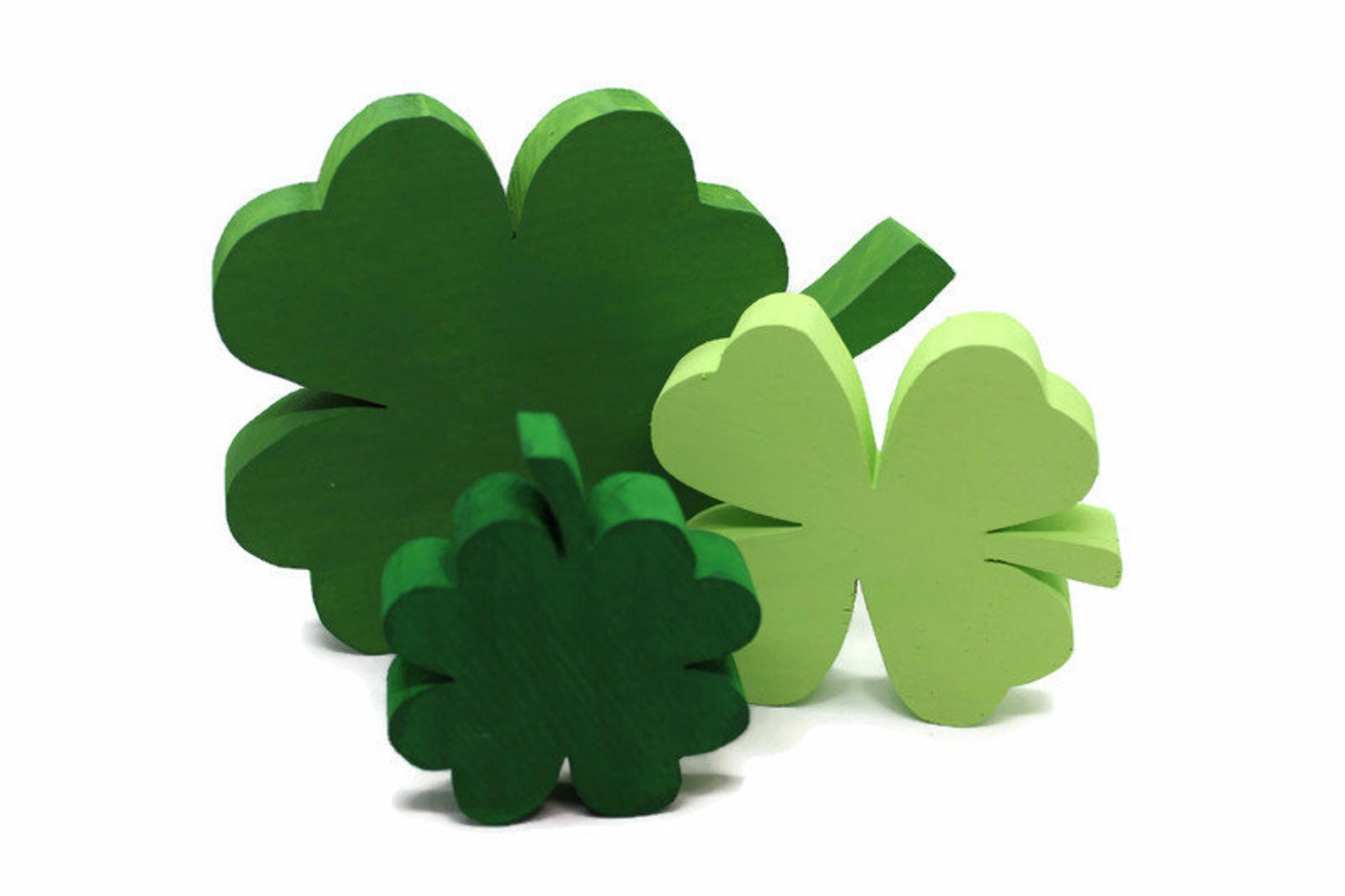 Four Leaf Wooden Clover Set of 3, Set of 3 Green Shamrocks, St. Patrick ...