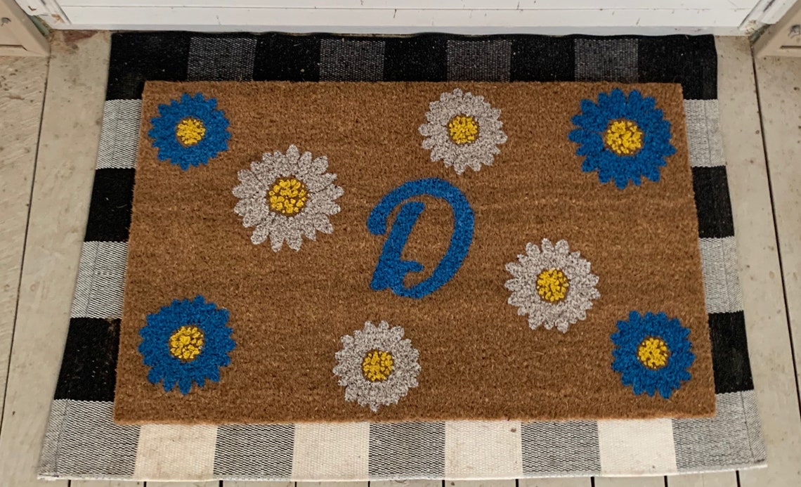 Blue Daisy Doormatspring Coir Doormat Daisy Doormat Floral - Etsy