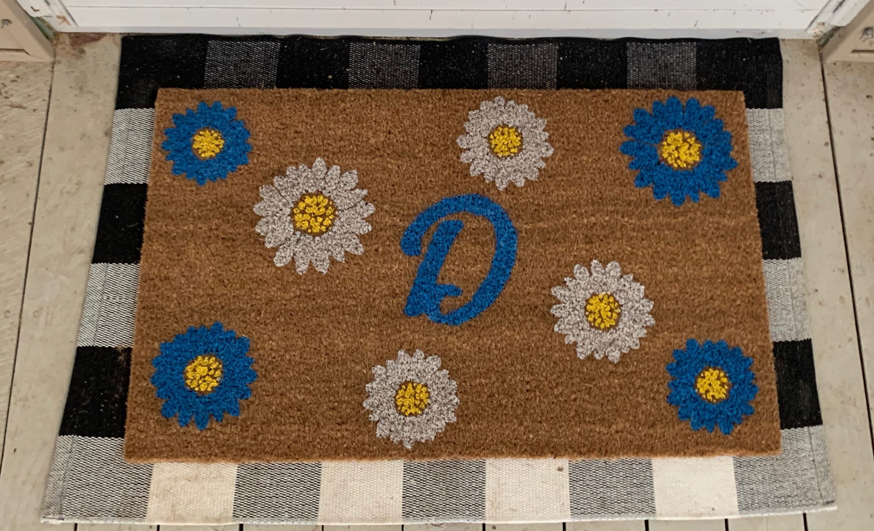 Blue Daisy Doormatspring Coir Doormat Daisy Doormat Floral - Etsy