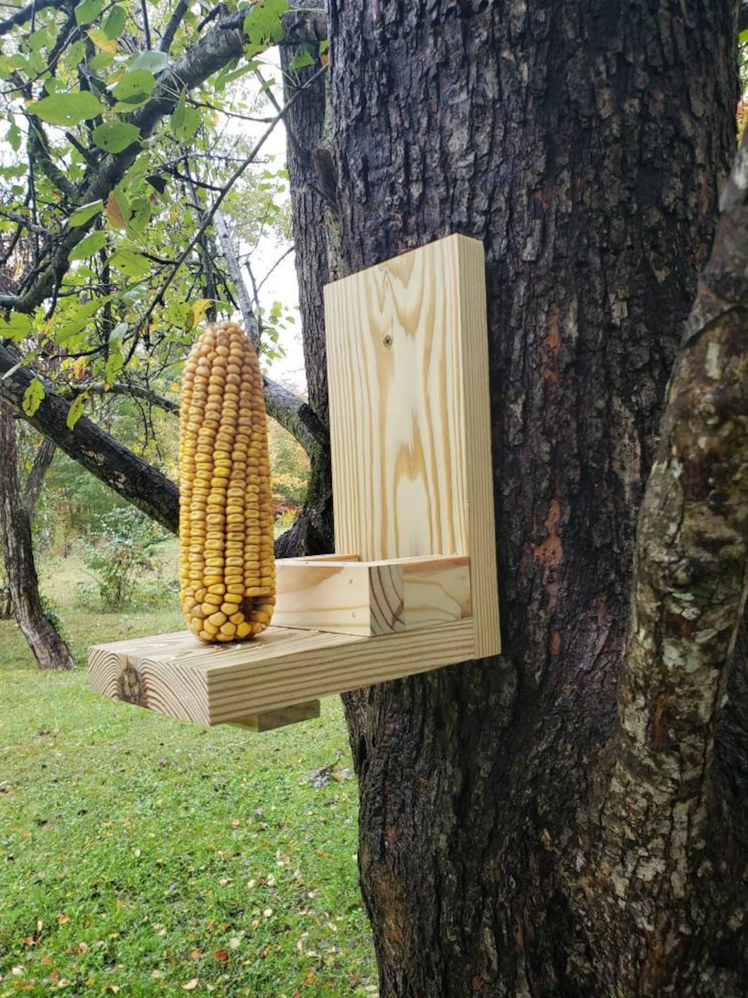 Wooden Squirrel Feeder, Corn Cob Squirrel Feeder, Peanut Squirrel ...
