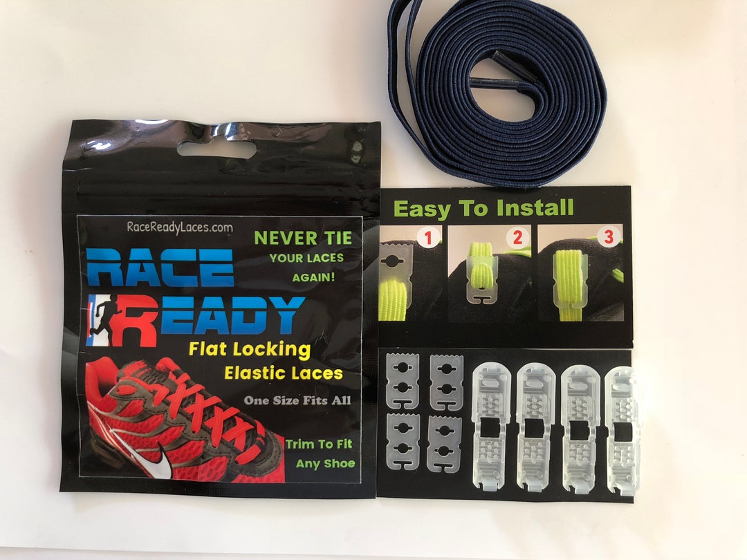 Flat Locking Shoe Laces, NAVY BLUE - Race Ready - 1 Pair, Never Tie ...