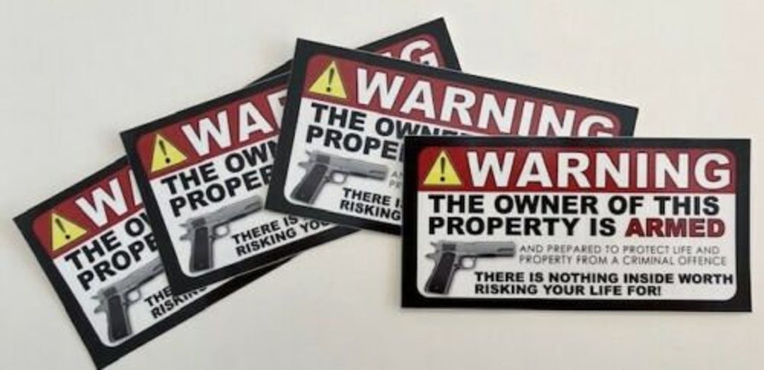 4 Gun Decals....warning..the OWNER is Armed ... 2nd Amendment ...