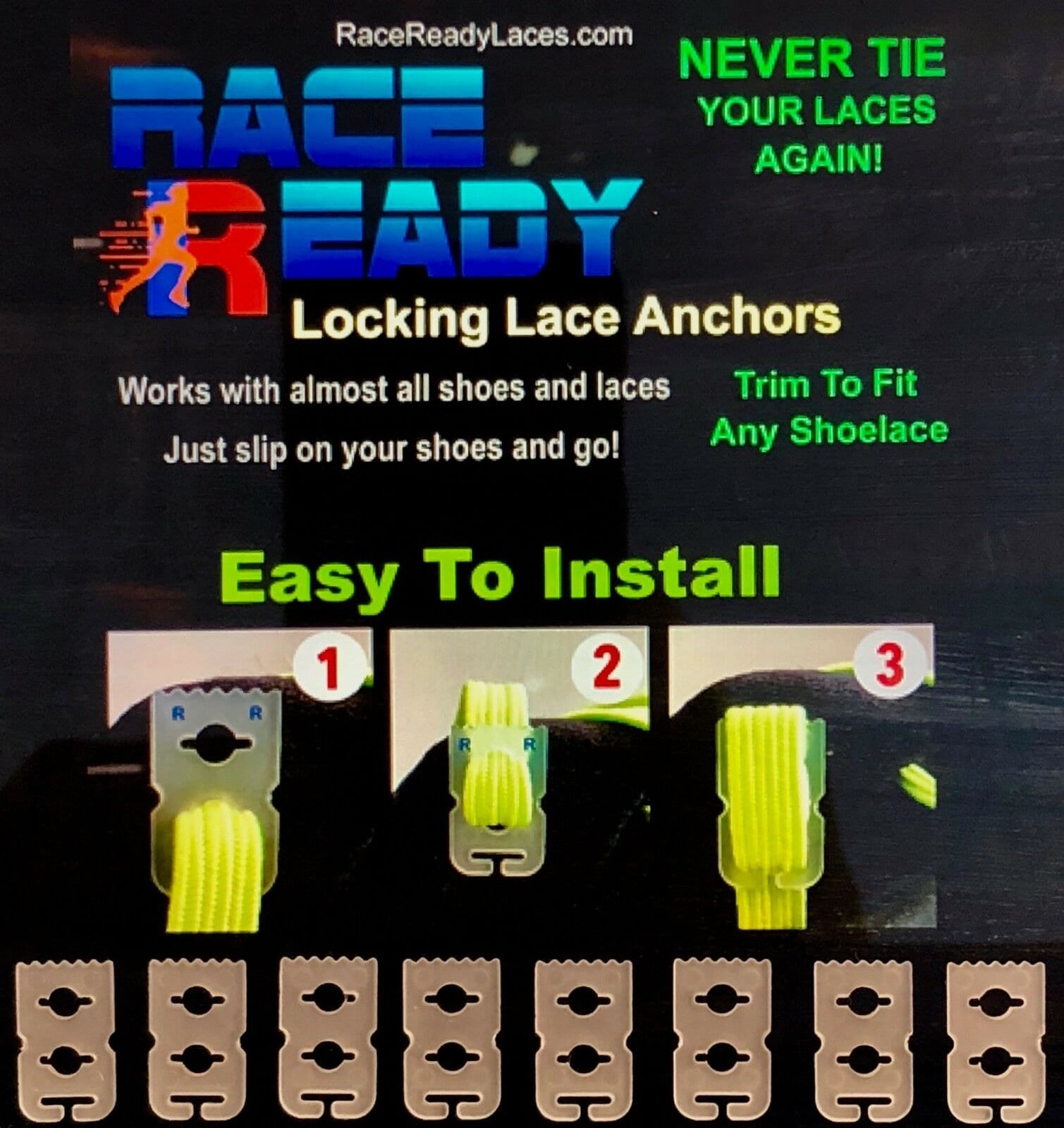 Locking Lace Anchors... COMPLETES 6 Shoes... Never Tie Your Shoes Again ...