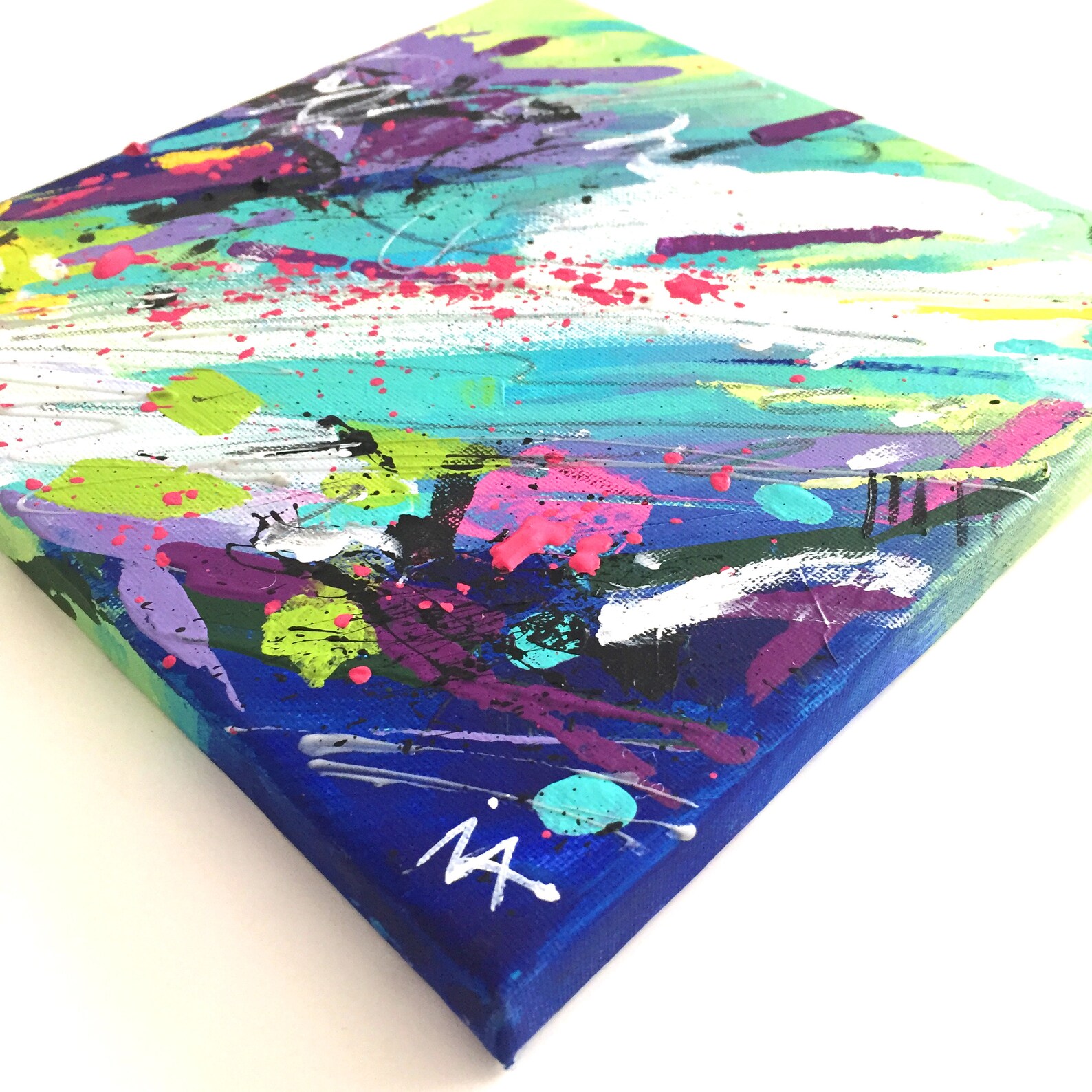 Small Square Abstract Colourful Painting on Canvas Modern Art - Etsy UK