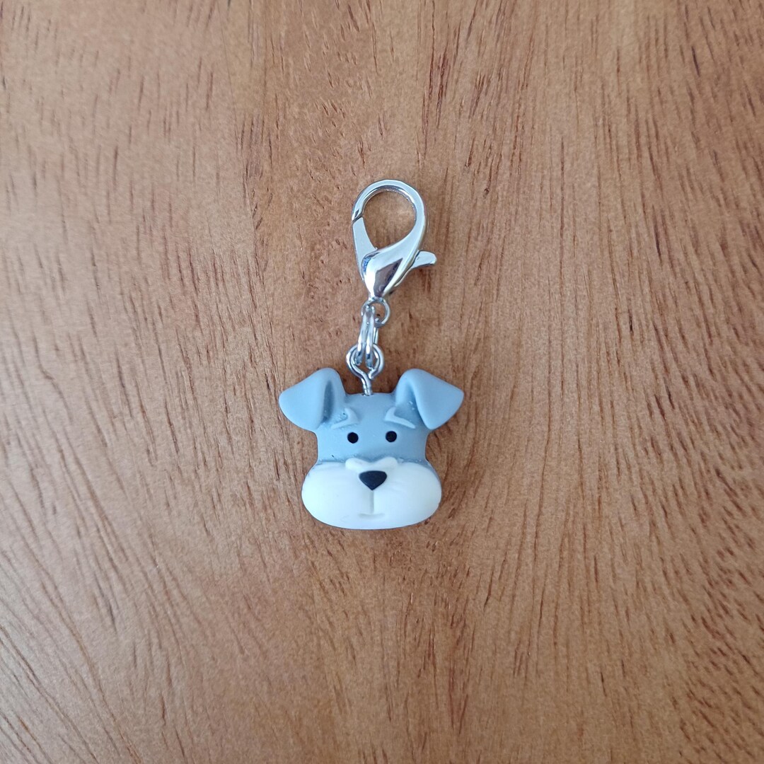 Schnauzer Pendant, Bag Zip Charm, Dog Collar Charm, Grey Schnauzer Zip ...