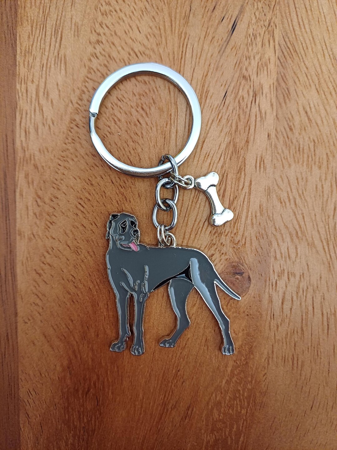 Cane Corso Keychain With Bone Charm, Dog Keyring, Unique Pet Themed ...