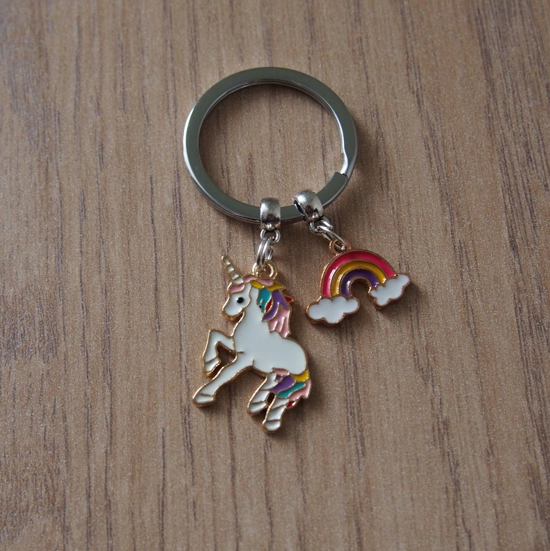 Unicorn Keychain, Unicorn Keyring, Unicorn Lover Gift, Rainbow Enamel ...