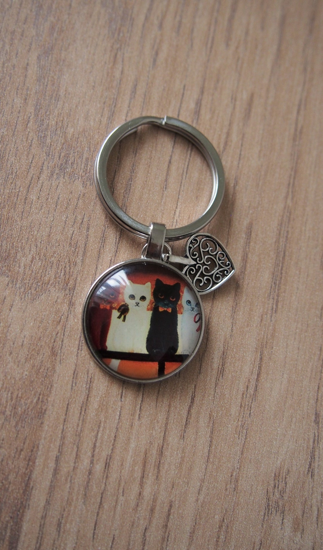 White and Black Cats Keychain, Cat Key Fob, Cat Lovers Gift, Cat Lovers ...