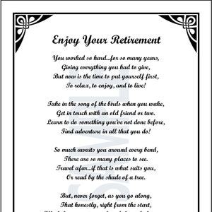 Enjoy Your Retirement, INSTANT DIGITAL DOWNLOAD, Retirement Poem ...