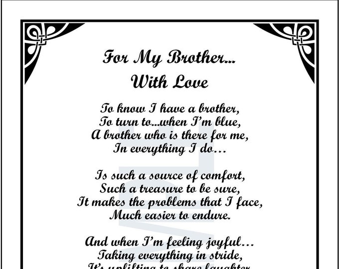 For My Brother With Love DIGITAL DOWNLOAD Brother Poem Verse - Etsy