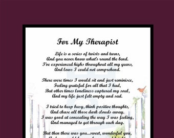 Poem for My Therapist, Therapist Gift, Therapist Thank You, Therapist ...